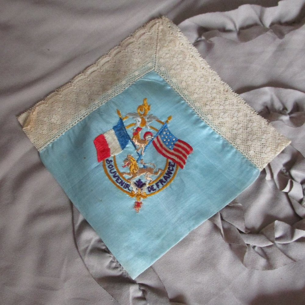 French Antique Silk Souvenir Handkerchief - Gem